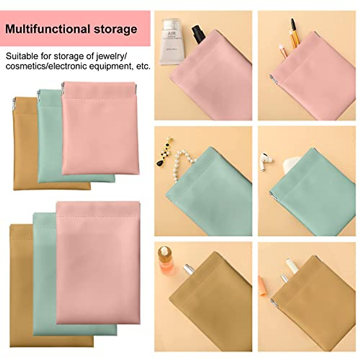 muchly 6Pcs Soft PU Leather Jewelry Travel Bag- Pocket Cosmetic Bag- Portable Jewelry Organizer for Jewelry，Cosmetics, Headphones (3 colors)