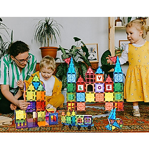 MagHub Magnet Toys Magnetic Tiles, 125 PCS Magnetic Building Blocks Set for Boys Girls Preschool Educational Construction Kit Magnet Stacking Toys for Kids Toddlers Children