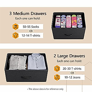 Cubiker Dresser Storage Organizer, 5 Drawer Dresser Tower Unit for Bedroom Hallway Entryway Closets, Small Dresser Clothes Storage with Sturdy Steel Frame Wood Top, Black Grey