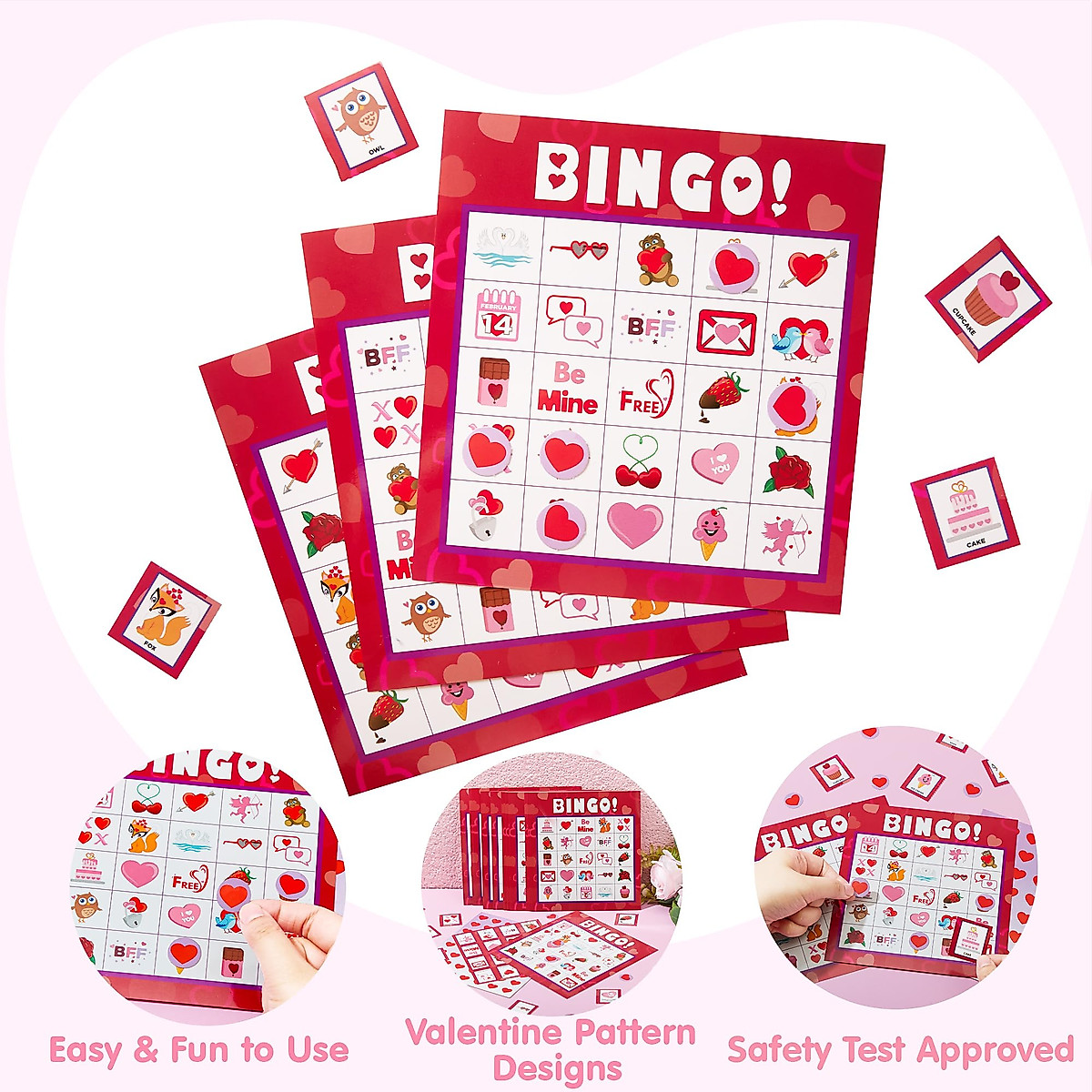 JOYIN Valentines Day Bingo Game Cards (5x5) – 28 Players for Kids Party Card Games, School Classroom Games, Love Party Supplies, Family Entertainment Activities