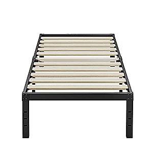 ZIYOO Twin Bed Frame 18 Inches Tall 3 Inches Wide Wood Slats with 2500 Pounds Support, No Box Spring Needed for Foam Mattress, Underbed Storage Space, Easy Assembly, Noise Free