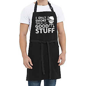 Kaidouma Funny Grilling Aprons for Men - I Only Smoke the Good Stuff - Men’s Funny Cooking Chef Grill BBQ Aprons with 2 Pockets - Funny Birthday Father's Day Christmas Gifts for Dad, Husband, Him