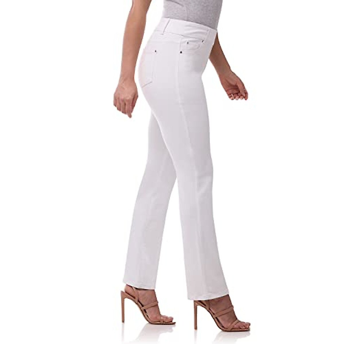 Rekucci Women's Secret Figure Premium Denim Straight Leg Pull-On Jean (10 Short, White)