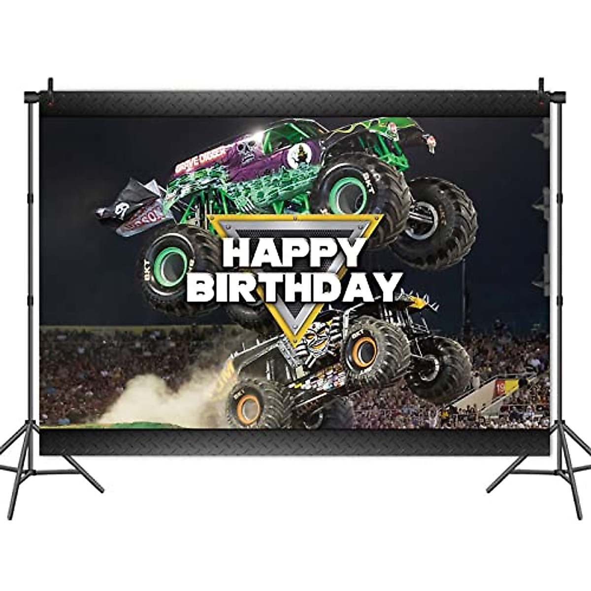 Monster Truck Photography Backdrop Car Grave Digger Photo Background for Boys Happy Birthday Party Decoration Cake Table Banner 7x5ft