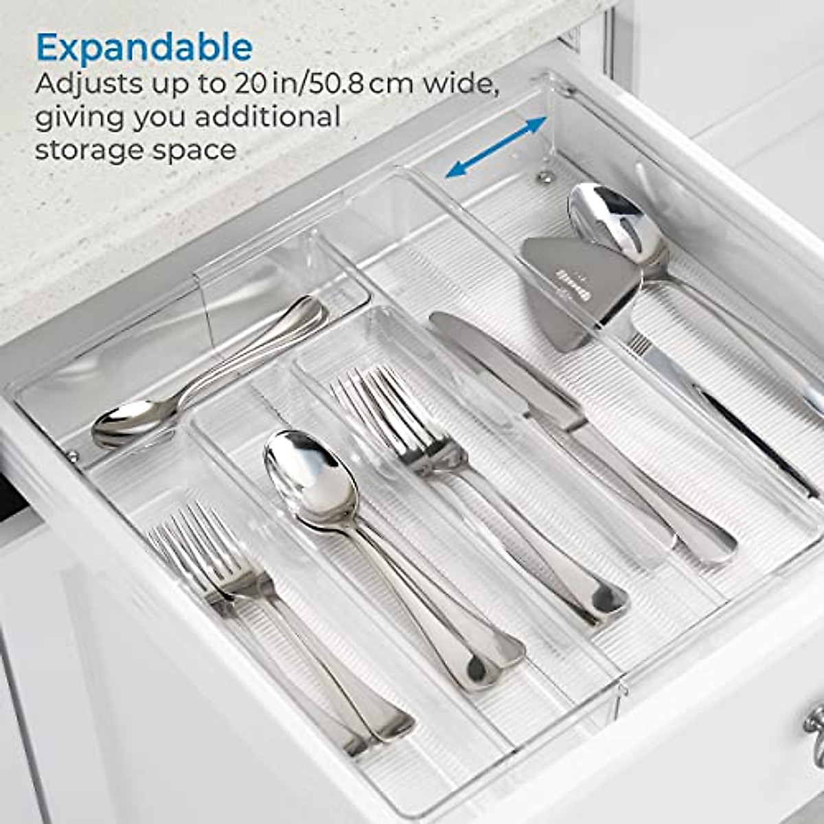 iDesign Linus Expandable Kitchen Drawer Organizer for Silverware, Spatulas, Gadgets - Clear