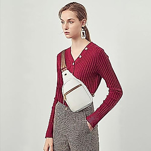 Telena Sling Bag for Women Vegan Leather Small Fanny Pack Crossbody Chest Bag Beige Brown