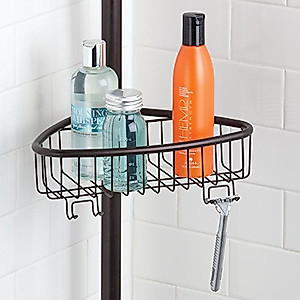 InterDesign AFFIXX, Peel-and-Stick Strong Self-Adhesive Forma Bathroom Corner Shower Caddy Pole for Shampoo, Conditioner, Soap - Bronze