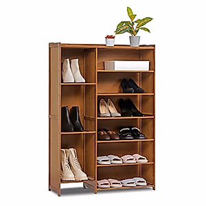 MoNiBloom Shoe Storage Cabinet with Boots Compartment, Bamboo Free Standing 7 Tier Shoe Rack for 21-25 Pairs Bedroom Entryway Hallway Living Room, Brown