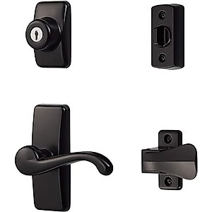 Ideal Security Handle Set with Latch and Keyed Deadbolt, Screen Door Handle, Storm Door Handle, Black