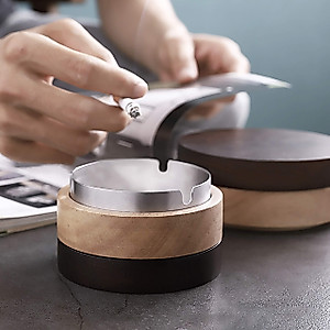 Ashtray with Lid, VViN Windproof Ashtray for Indoor and Outdoor Use, Wooden with Stainless Steel Liner, Portable Ash Tray for Home, Office, Patio, Garden Decoration