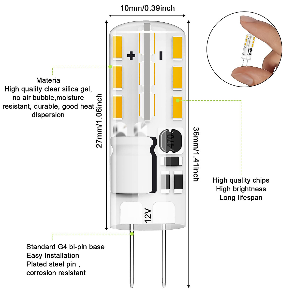 Gaormii G4 LED Bulb JC Type Bi-Pin Base Bulb 1.5W AC/DC 12V 10W T3 Halogen Bulb Replacement for Landscape Lighting, Under Cabinet Puck Light, Chandeliers, Warm White 3000K, 10-Pack
