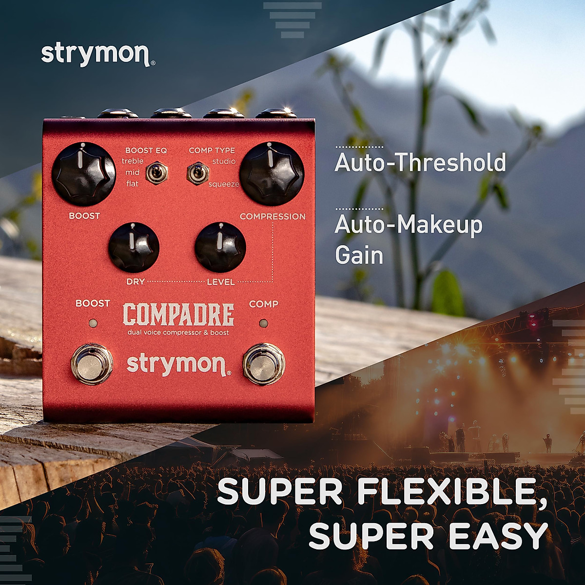 Strymon Compadre Dual Voice Compressor and Boost Guitar Effects Pedal for Electric and Acoustic Guitar, Synths and Keyboards