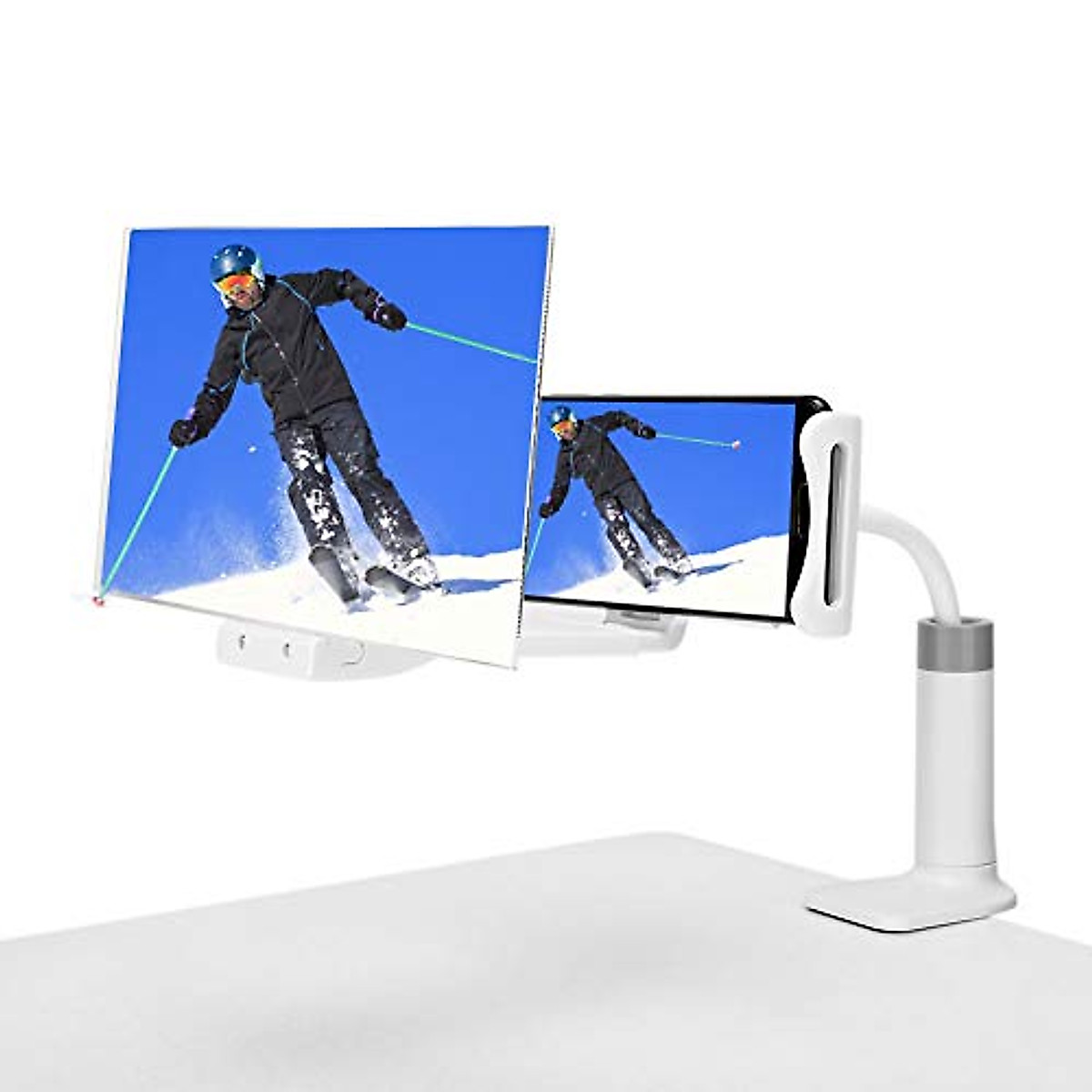 ASHATA Cell Phone Holder Screen Amplifier 8 Inch Mobile Phone Screen Magnifier Adjustable Lazy Arm Holder Clamp Bracket, Spring Fixed Phone