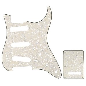 Musiclily SSS 11 Holes Strat Electric Guitar Pickguard and BackPlate Set for Fender USA/Mexican Made Standard Stratocaster Modern Style Guitar Parts,4Ply Parchment Pearl