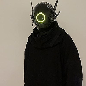 LIGUOGUO Black Punk Mask with LED Lights, Futuristic Techwear Mask Full Face Cosplay Halloween Costume Mask, Cool Glowing Punk Mask Cosplay for Men