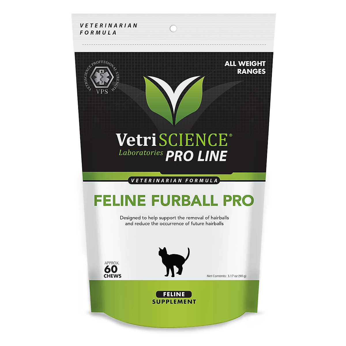VetriScience Feline Furball Pro - Skin Supplement for Cats Aids Against Hairballs - Digestive Health & Comfort Support for Cats - Feline Skin & Coat Health Formula - 60 Chews