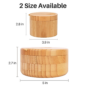 HTB Bamboo Salt and Pepper Bowls, Divided Salt Cellar With Swivel Lid and Spoon, Seasoning Containers With Magnetic Lid to Keep Dry, Mini Spoon Built Into Top(Small)