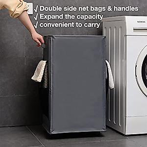 Winghin 84L Rolling Laundry Basket Corner Fitted Large Laundry Hamper with Wheels Collapsible Clothes Hamper Tall Laundry Storage Cart Foldable Clothes Organizer For Home House Office (Blue)