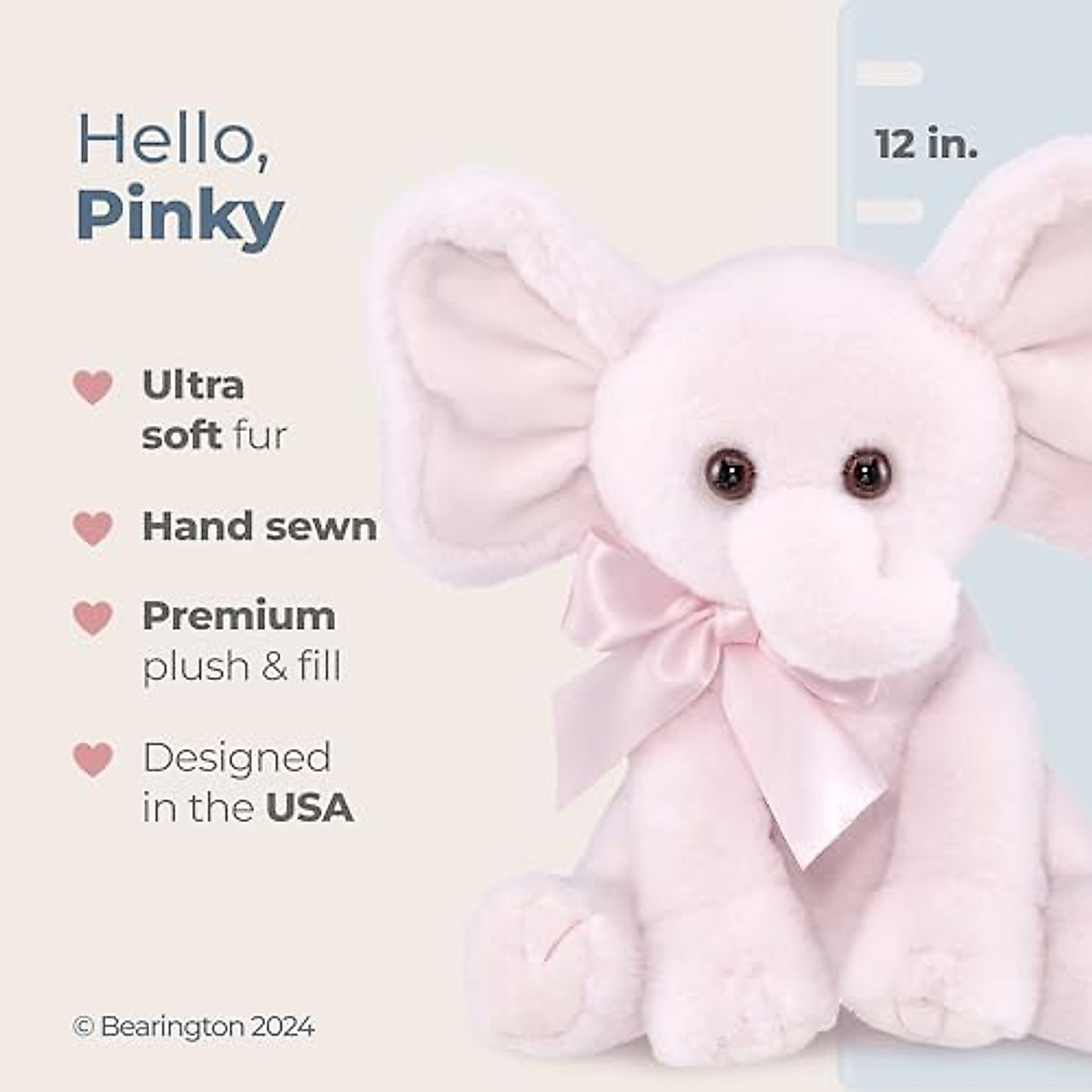Bearington Baby Pinky The Elephant Plush, 12 Inch Elephant Stuffed Animal