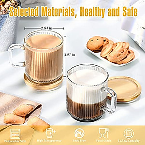 BJMEDYM Glass Mug Clear Glass Mug With Lid, Glass Coffee Mugs Set of 6, Tea Cup With Handle, Clear Coffee Mug, Ripple Glass Mug With Lid, Ribbed Mug, 11.5 Oz Tea Mug With Lid