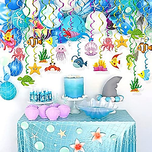 Sea Animals Life Hanging Swirls 30 Pack Foil Ceiling Hanging Swirls Streams Banner Garland Decor for Kids Under The Sea Mermaid Baby Shower Celebrating Events Birthday Party Supplies Room Wall Decor