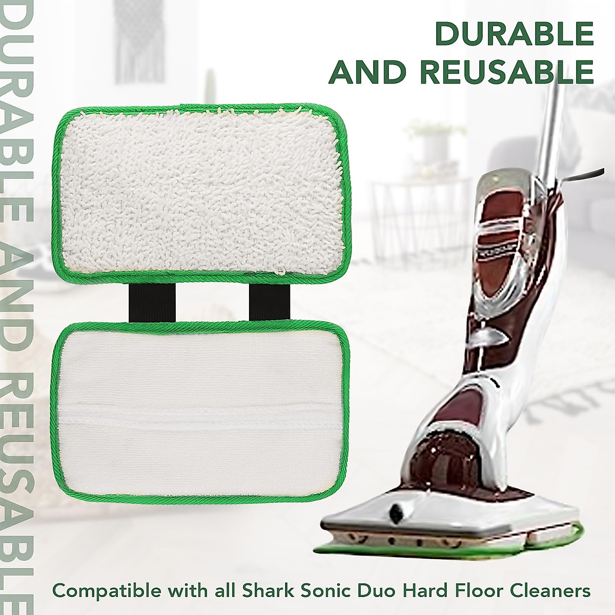 Mop Pads Replacement Compatible with Shark Sonic Duo Hardwood Floor Cleaner - Reusable and Washable Mop Cloth Refill (2 Pack)