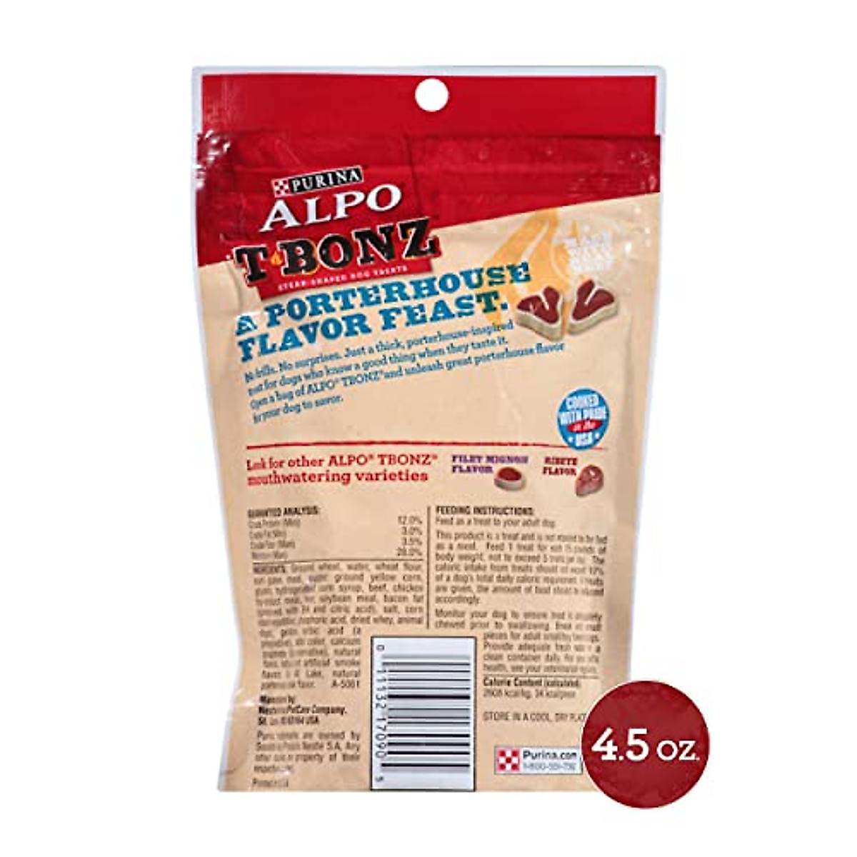 Purina ALPO Made in USA Facilities Dog Treats, TBonz Porterhouse Flavor - (5) 4.5 oz. Pouches