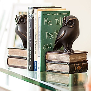 Danya B. Owl Bookends Decorative Rustic Bookshelf Decor - Owls Bookend Set for Heavy Books - Bronze Finish