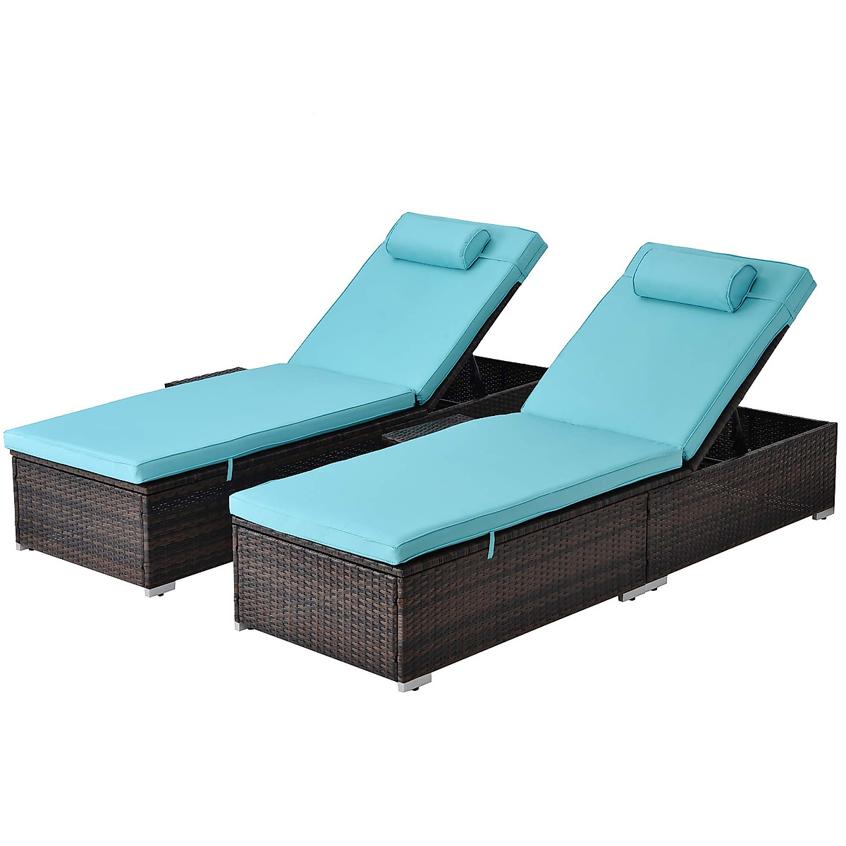 Outdoor 2 Piece PE Wicker Rattan Chaise Lounge,Patio Furniture Sets with Adjustable Backrest and Comfort Head Pill,for Porch Lawn Garden Backyard Poolside (Blue#s)