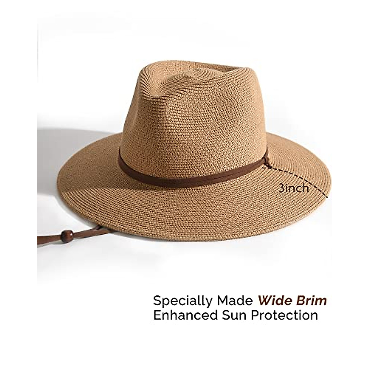 FURTALK Womens Summer Straw Sun Hats Wide Brim Panama Fedora Beach Hat with Wind Lanyard UPF 50+ Khaki