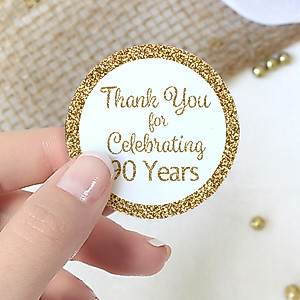 White and Gold 90th Birthday Thank You Stickers - 1.75 in - 40 Labels, 90th Birthday Decorations