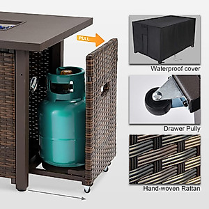 7 Piece Patio Furniture Set with Fire Pit Table, Rattan Outdoor Sectional Patio Conversation Sets with Seat Cushions for Backyard Deck Balcony Lawn and Garden, Black