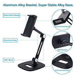 B-Land Adjustable Tablet Stand, Desktop Tablet Holder Mount Foldable Phone Stand with 360° Swivel Phone Clamp Mount Holder, Compatible with 4-13" Tablets/Phones,Nintendo Switch, Kindle (Black)