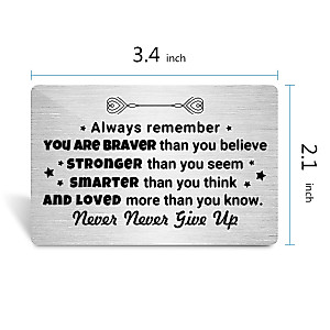 Inspirational Quote Gift for Women Men, Always Remember You are Braver Than You Believe Never Give Up Quote Wallet Card Engraved Wallet Insert Gifts for Birthday Graduation Christmas