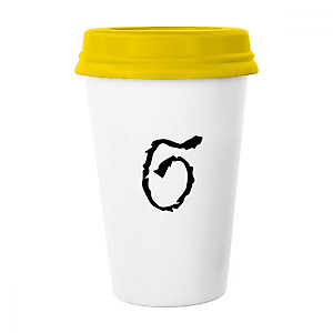 PUROXX greek alphabet sigma black coffee tea mug pottery cup yellow lid