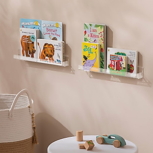 HBlife Clear Acrylic 15 Inch Floating Bookshelf for Kids Room Invisible Wall Mounted Hanging Book Display Shelves Modern Picture Ledge Display Storage Organizer, 6 Pcs