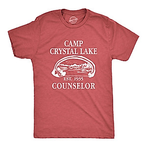 Crazy Dog Mens Halloween Camp Crystal Lake Slasher Movie Short Sleeve T-Shirt Heather Red S