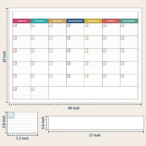 Dry Erase Calendar for Wall - Large Dry Erase Calendar, 28" x 40", Undated Monthly Calendar for Home, Office, Classroom, Erasable Laminated Calendar Whiteboard with 5 Markers ＆ 8 Stickers