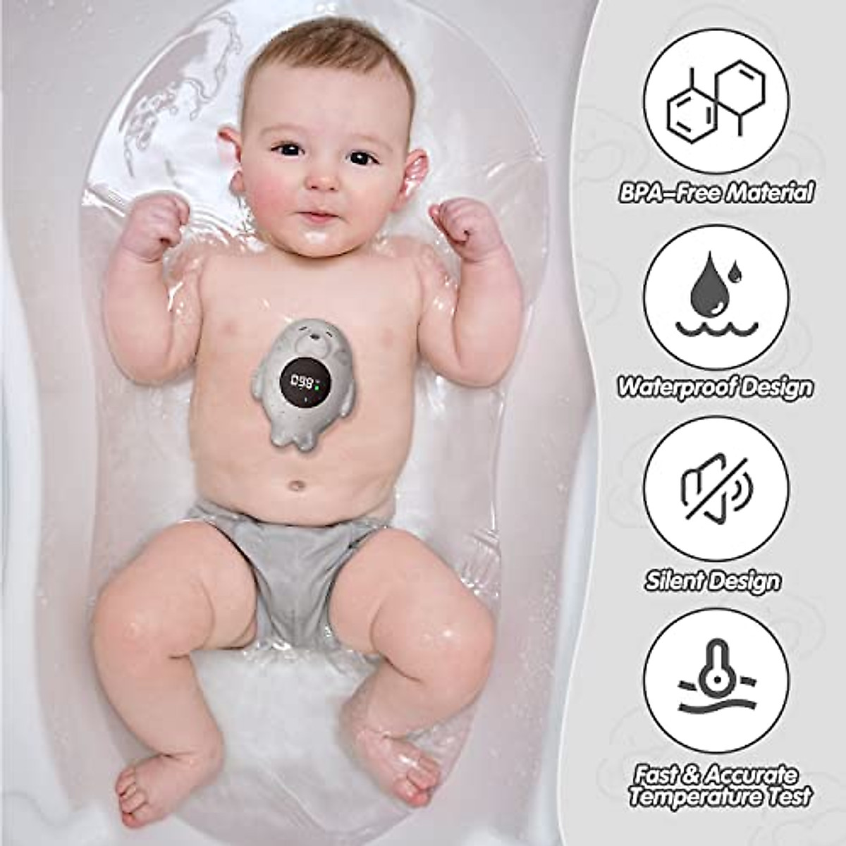 Baby Bath Thermometer Safety, Auto ON/Off Waterproof Bathtub Thermometer with Temperature Warning, Rubber Sea Otter Pool Floating Toy for Infant Toddler Bathing