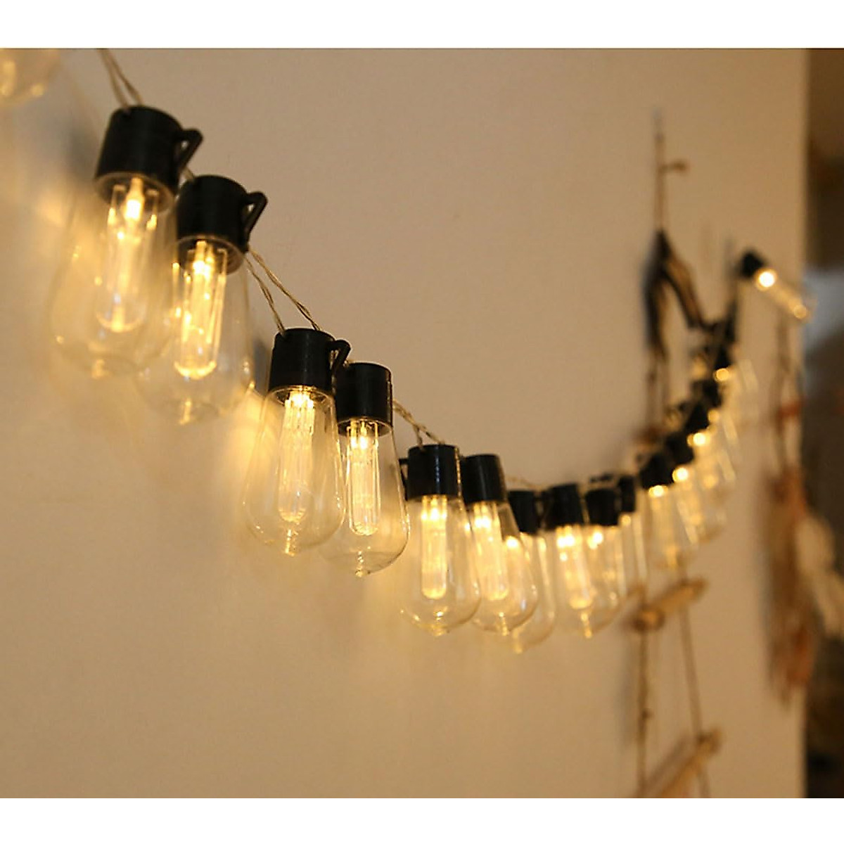 Edearkar LED Outdoor Camping Light Bulb 8.2 Feet 10 Lights Warm White Battery Powered Retro Bulb Light String Christmas Courtyard Holiday Decoration Lights, Pack of 1