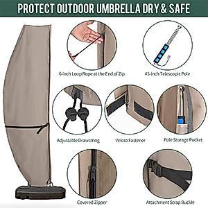 Rachmi Patio Offset Umbrella Cover with Zipper & Rod, Heavy Duty 600D Water-Resistant UV Resistant Banana Cover Fits Round/Square Outdoor Garden Beach Cantilever Parasol 7.5-11.5 Feet, Khaki