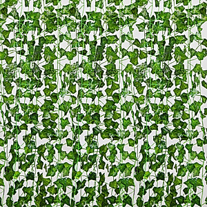 CQURE 36 Pack 252Ft Artificial Ivy Garland, Fake Vines Leaf Garland Green Leaves Fake Plants Hanging Vines Plant Greenery Garland for Bedroom Wedding Party Garden Wall Room Decor
