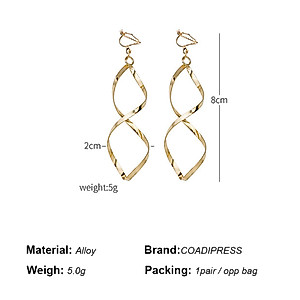coadipress 2 Pairs Twisted Clip On Earrings for Women Fashion Gold Silver Plated Spiral Curved Wave Statement Clip-on Earrings Non Piercing Earrings (2 Pairs Twisted Clip)