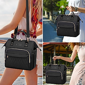 AIJIEKE Lunch Bag for Women, Large Lunch Box for Work Insulated Lunch Bag, Adult Leakproof Lunch Tote Cooler Bag with Side Pockets & Adjustable Strap, Lunch Purse for Picnic Beach, Black