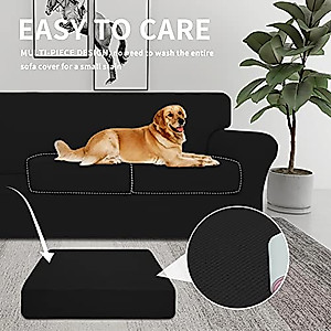 Easy-Going 2 Pieces Stretch Oversized Chair Couch Cover Sofa Cover for Dogs Sofa Slipcover for Separate Cushion Couch Jacquard Fabric Elastic Furniture Protector for Pets (Black, Oversized Chair)