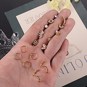 FUNRUN JEWELRY 16G Cartilage Earrings Stud Hoop for Women Stainless Steel Earrings Set Hypollergenic Helix Tragus Daith Forward Conch Piercing Jewelry(Gold)