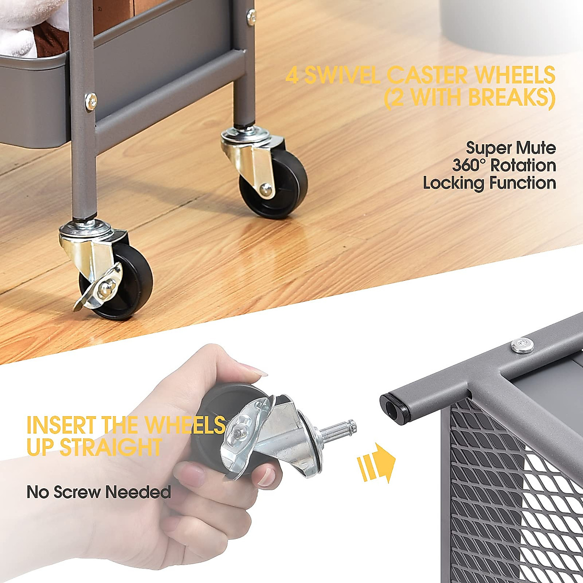 TOOLF 3-Tier Storage Cart, Utility Rolling Cart with DIY Dual Pegboards, Art Craft Trolley with Removable Baskets Hooks, Organizer Serving Cart Easy Assemble for Office, Home, Kitchen, Hospital,Grey
