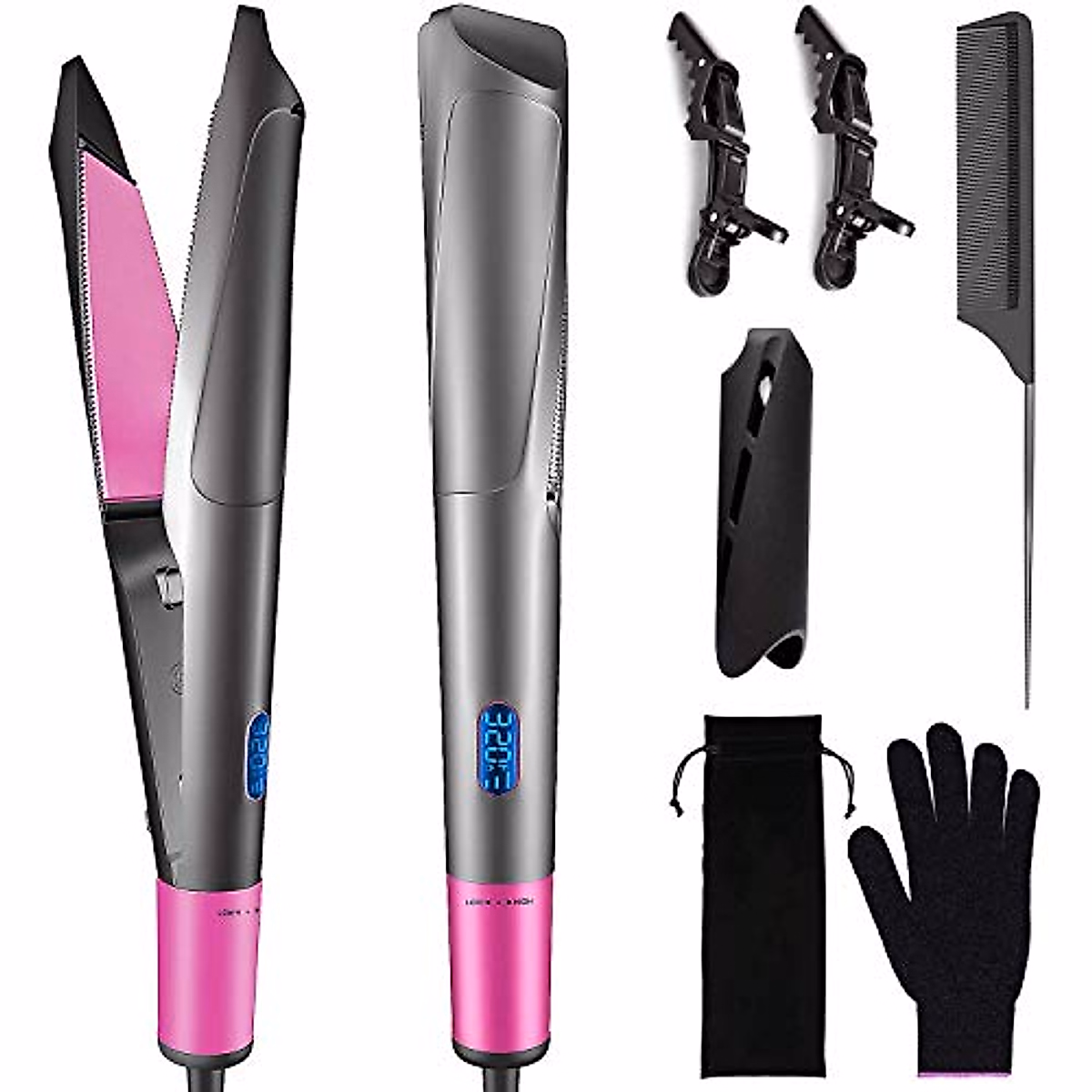MSTECH Hair Straightener and Curler 2 in 1 - Twisted Ceramic Flat Iron for Hair with Salon High Heat 450℉- Hot Tool Curling Iron with Digital Display -Unique Gifts for Women/Mom
