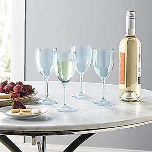 LINDEN SWEDEN - Set of 4 Wine Stem Glasses - Made in Sweden - BPA Free - SAN Acrylic Outdoor Glasses - Unbreakable and Shatterproof - Dishwasher Safe - Transparent Aqua - 8 Ounces - 7 1/4” High