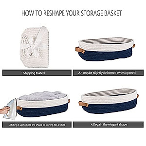 Oradrem Set of 2 Toilet Basket,Woven Storage Basket for Toilet Tank Top Farmhouse Home Decor Organizing Baskets 13"x5.9"x4" Navy Stitching White